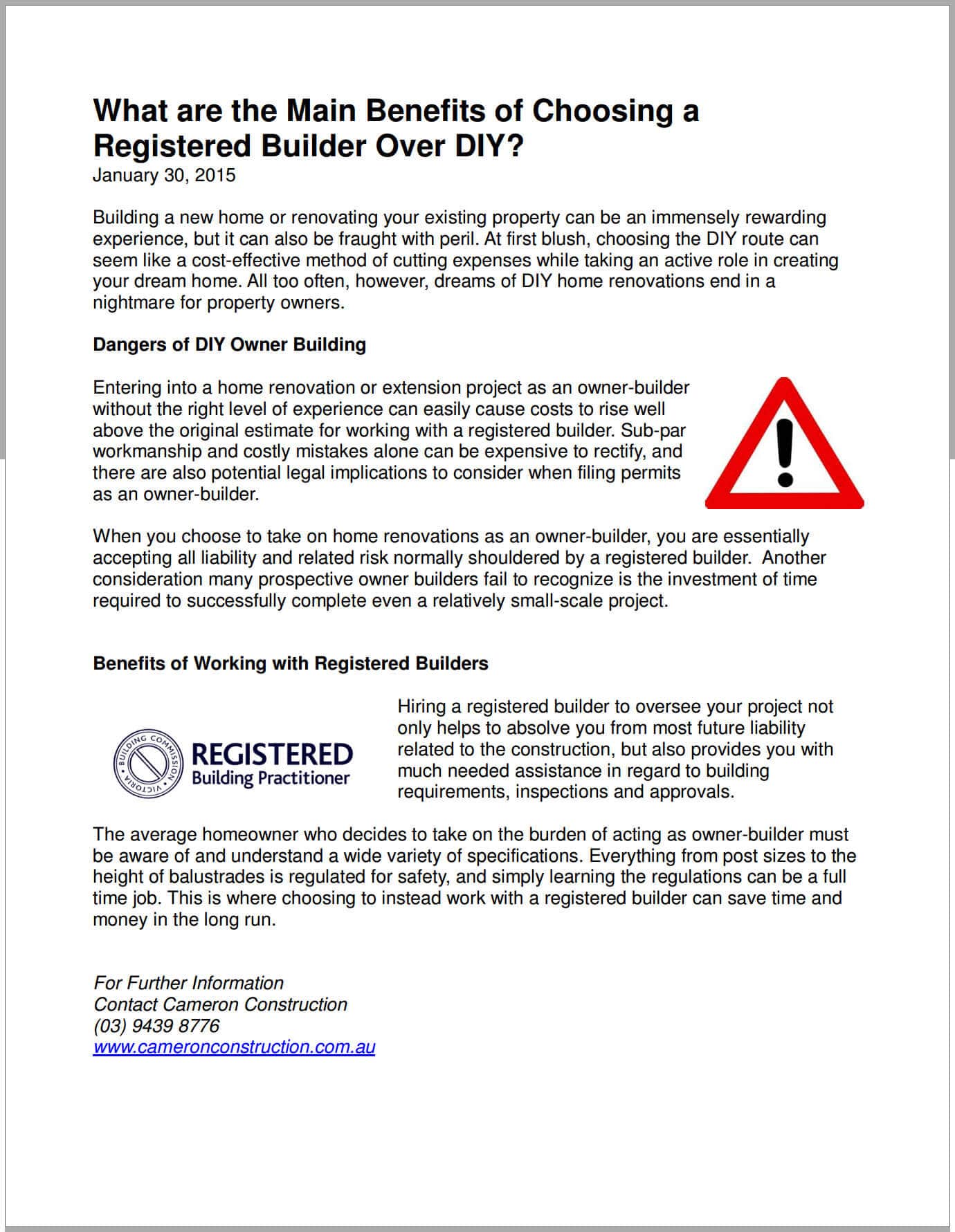 The Main Benefits of Choosing a Registered Builder Over DIY