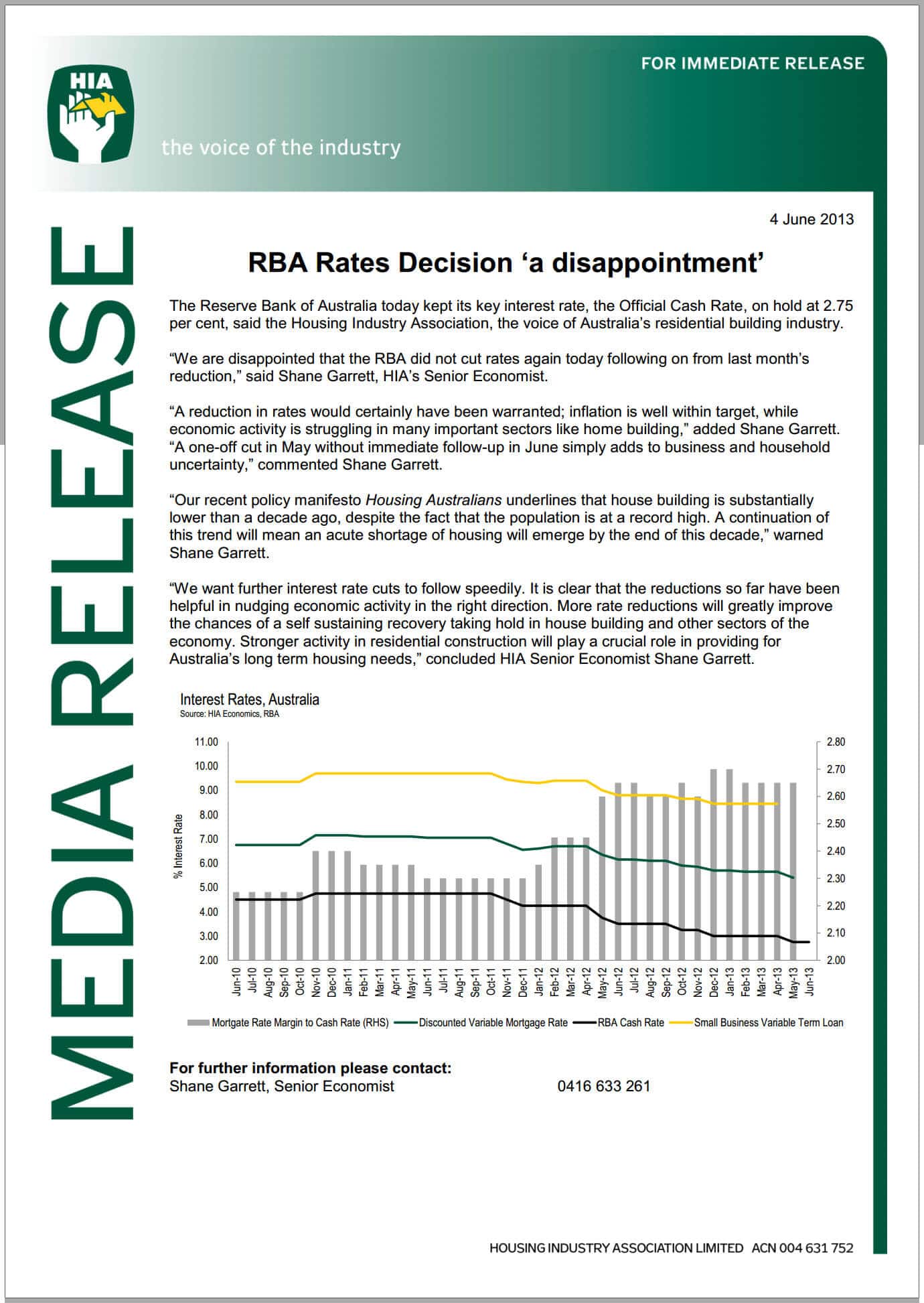 RBA Rates Decision ‘a Disappointment’ - Cameron Construction