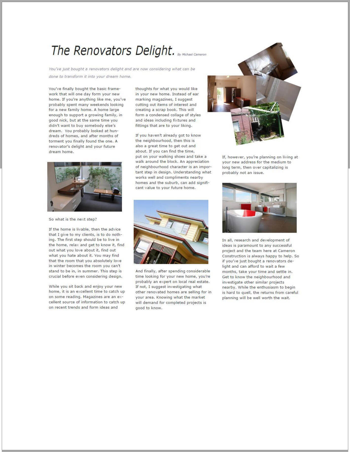 The Renovators Delight - By Michael Cameron